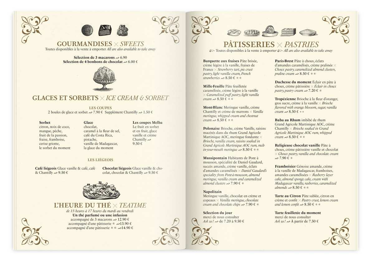 Menu raffiné pour le salon de thé des Tuileries de Sébastien Gaudard
